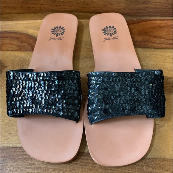 Yellow Box | Shoes | Yellow Box Black Sequins Slides | Poshmark
